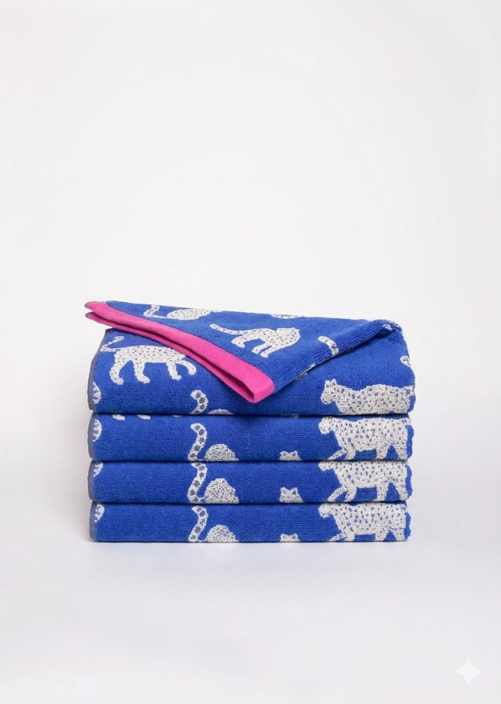 Set of 4 Snow Leopards Organic Cotton Hand Towels - Anorak