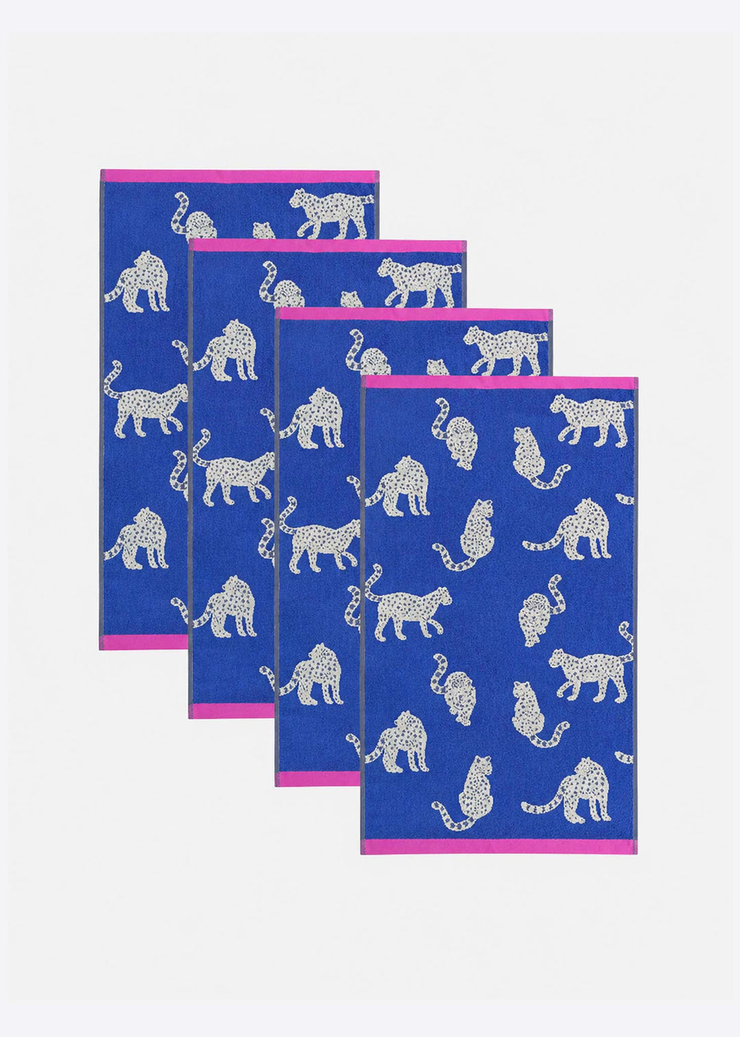 Set of 4 Snow Leopards Organic Cotton Bath Towels, Blue, White, Pink ...