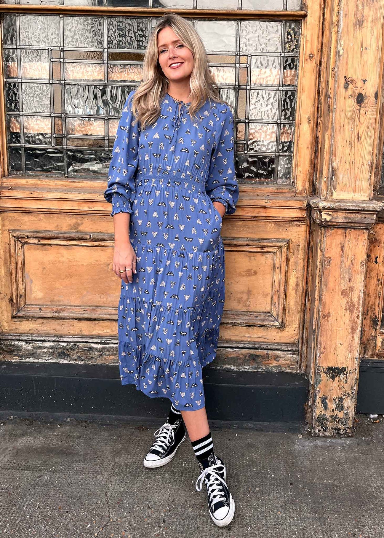 EcoVero Night Butterfly Lily Midi Dress, Sustainable, Blue, Anorak